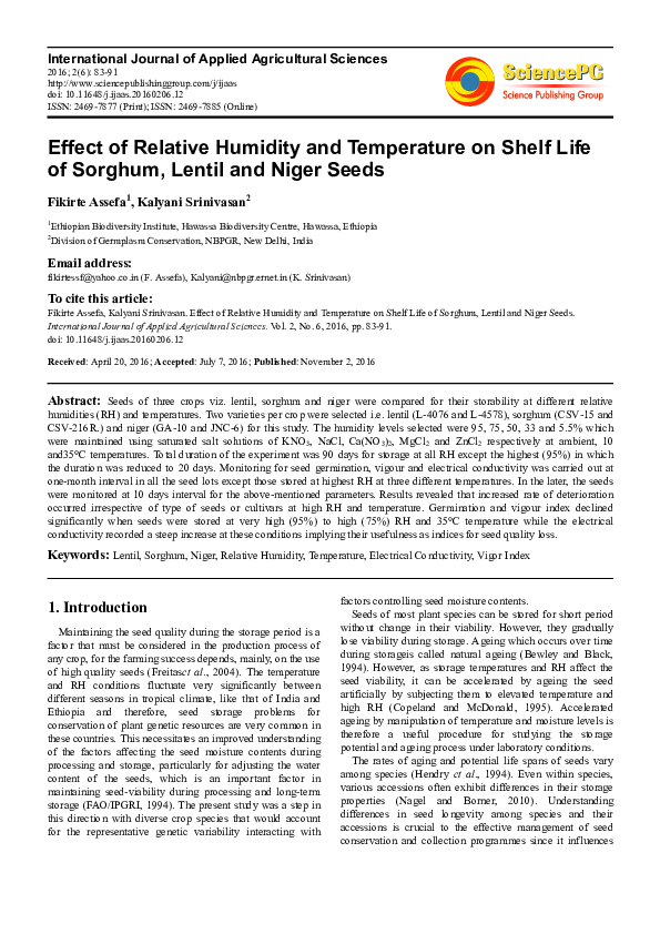 (PDF) Effect of Relative Humidity and Temperature on Shelf Life of ...