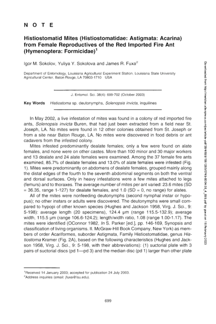 (PDF) Histiostomatid Mites (Histiostomatidae: Astigmata: Acarina) from ...