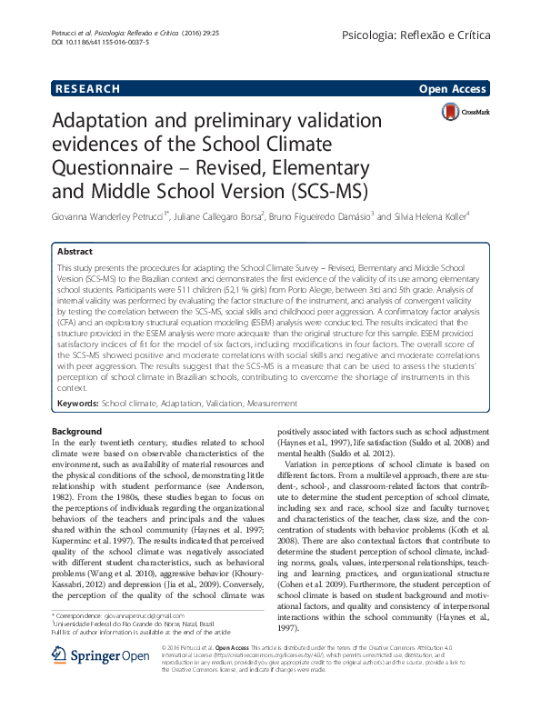 (PDF) Adaptation and preliminary validation evidences of the School ...