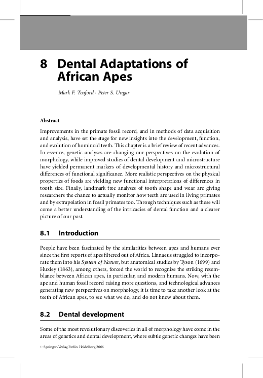 (PDF) 8 Dental Adaptations of African Apes
