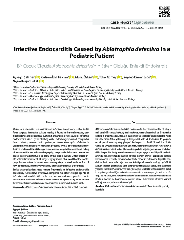 (PDF) Infective Endocarditis Caused by Abiotrophia defectiva in a ...