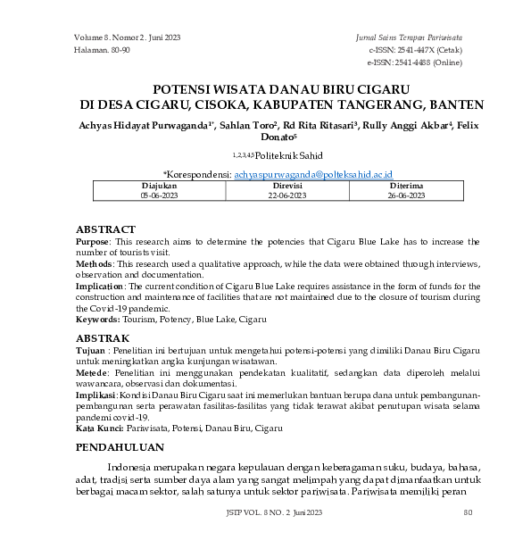 (PDF) Potensi Wisata Danau Biru Cigaru Di Desa Cigaru, Cisoka ...