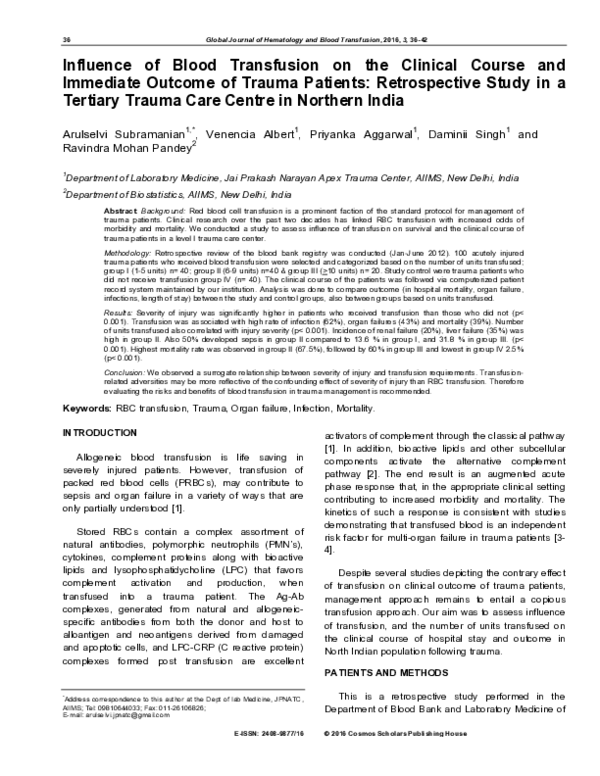 (PDF) Influence of Blood Transfusion on the Clinical Course and ...
