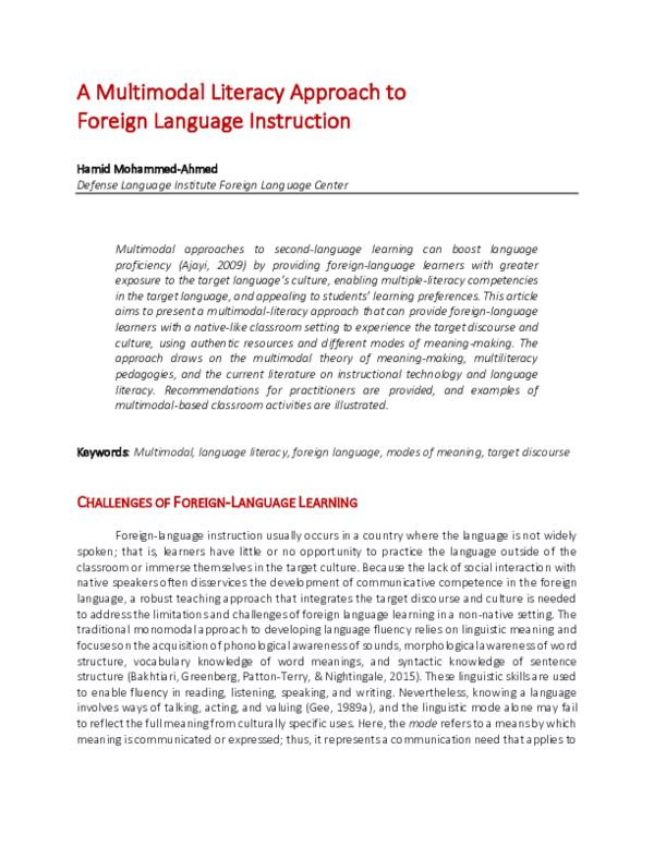 (PDF) A Multimodal Literacy Approach to Foreign Language Instruction