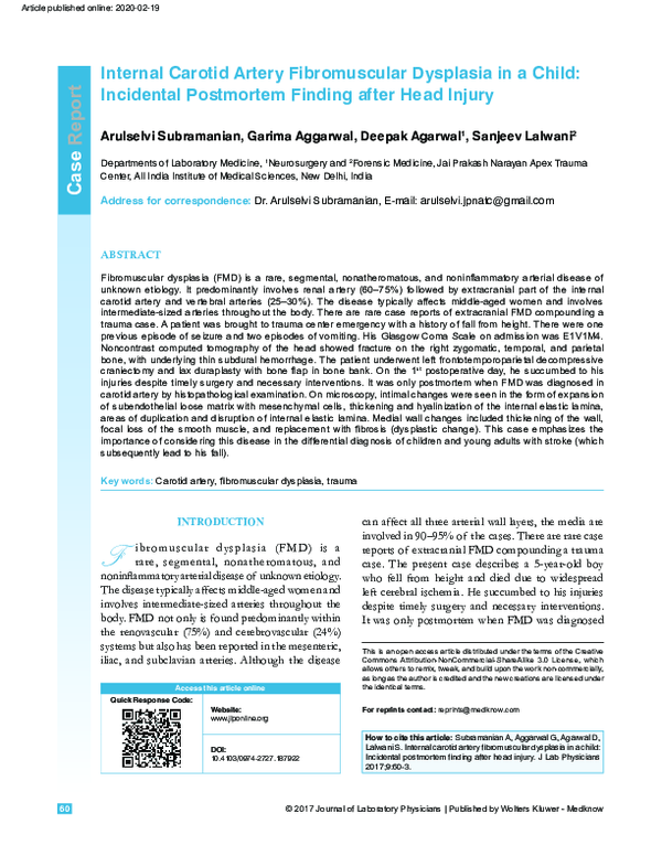(PDF) Internal carotid artery fibromuscular dysplasia in arterial ...