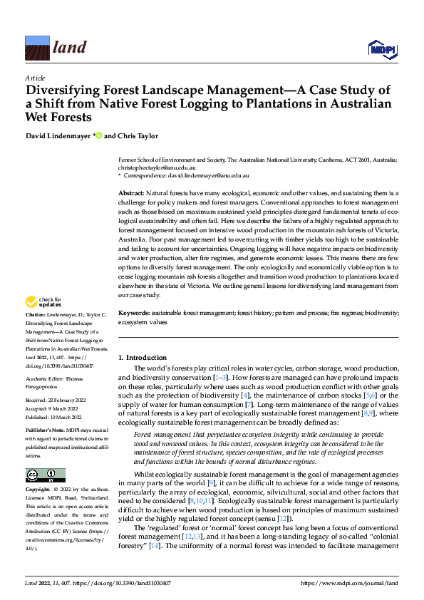 (PDF) Diversifying Forest Landscape Management—A Case Study of a Shift ...