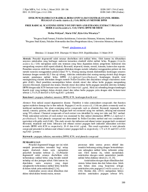 (PDF) Efek Penghambatan Radikal Bebas Infusa dan Ekstrak Etanol Herba ...