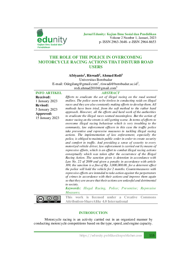 (PDF) the Role of the Police in Overcoming Motorcycle Racing Actions ...