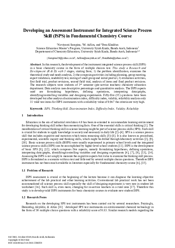 (PDF) Developing an Assessment Instrument for Integrated Science ...