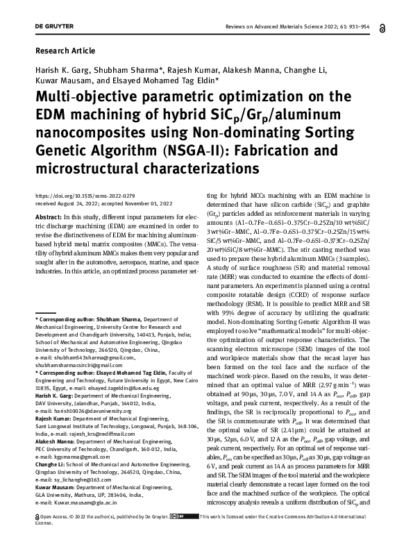 (PDF) Multi-objective parametric optimization on the EDM machining of hybrid SiCp/Grp/aluminum ...