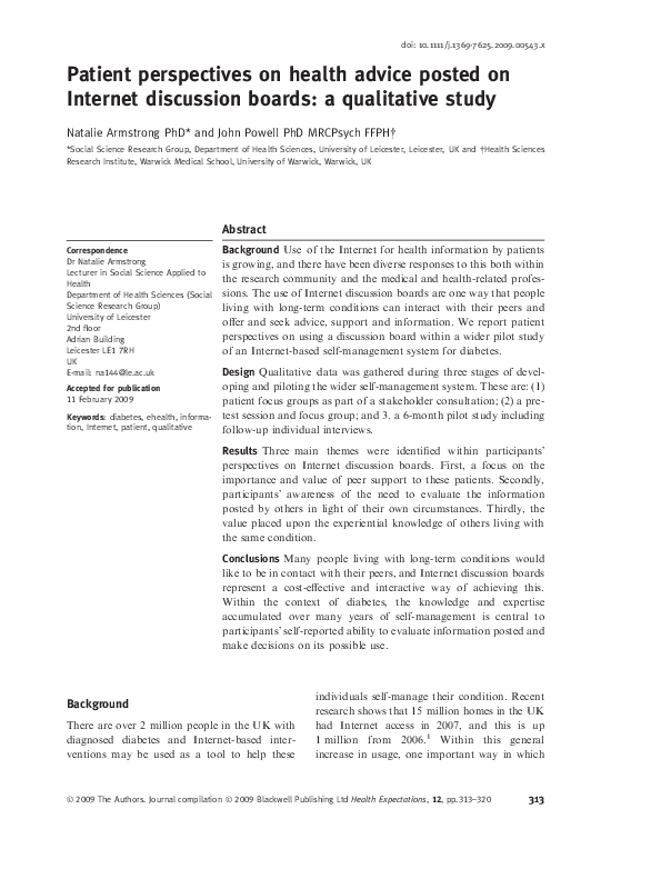 (PDF) Patient perspectives on health advice posted on Internet ...