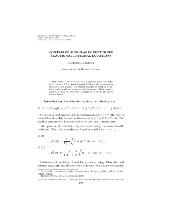 (PDF) Systems of singularly perturbed fractional integral equations