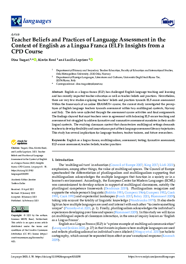 (PDF) Teacher Beliefs and Practices of Language Assessment in the ...