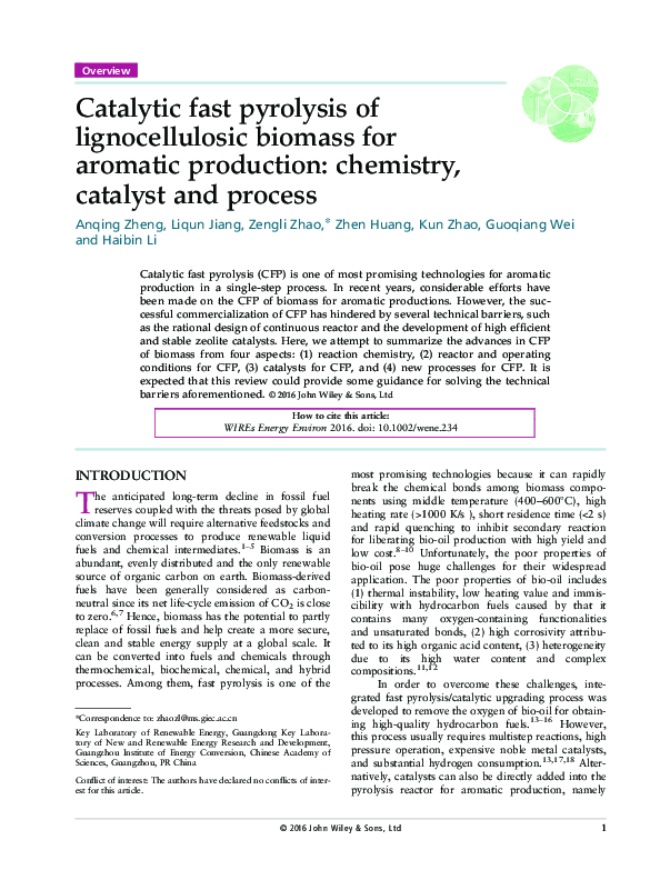 (PDF) Catalytic fast pyrolysis of lignocellulosic biomass in a process development unit with ...
