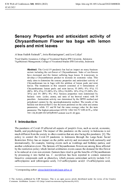(PDF) Sensory Properties and antioxidant activity ofChrysanthemumFlower ...