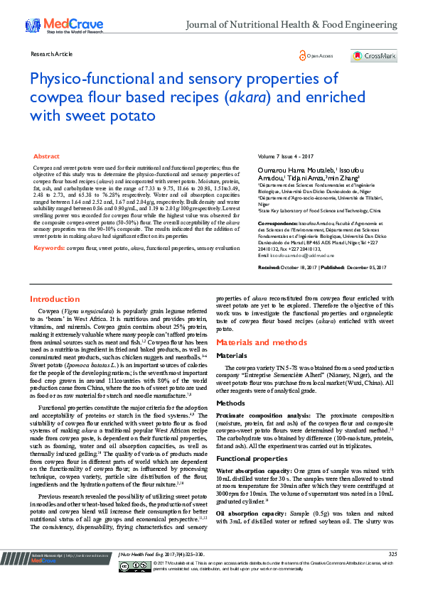 (PDF) Physico-Functional and Sensory Properties of Cowpea Flour Based ...