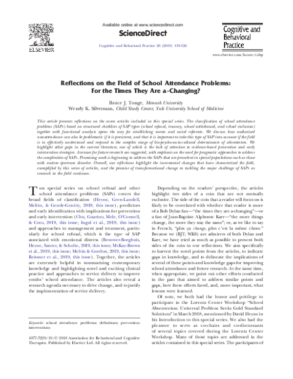 Reflections on the Field of School Attendance Problems: For the Times ...