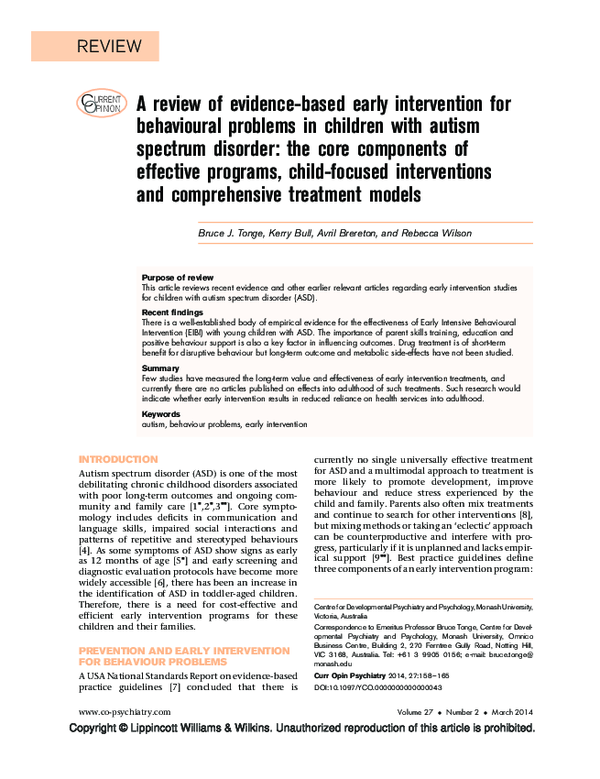 (PDF) A review of evidence-based early intervention for behavioural ...