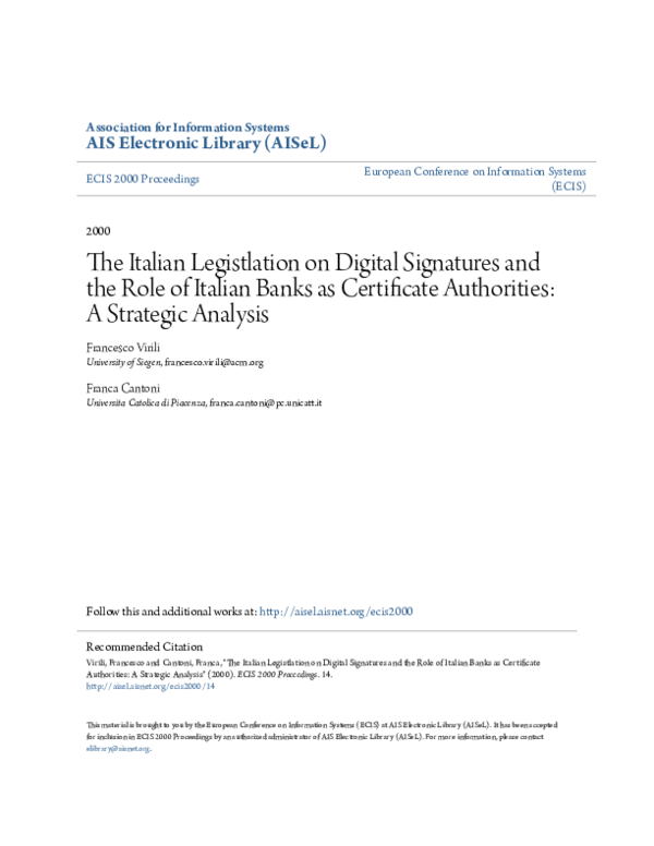 (PDF) The Italian Legistlation on Digital Signatures and the Role of ...