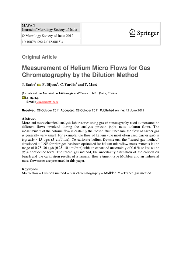 (PDF) Measurement of Helium Micro Flows for Gas Chromatography by the ...