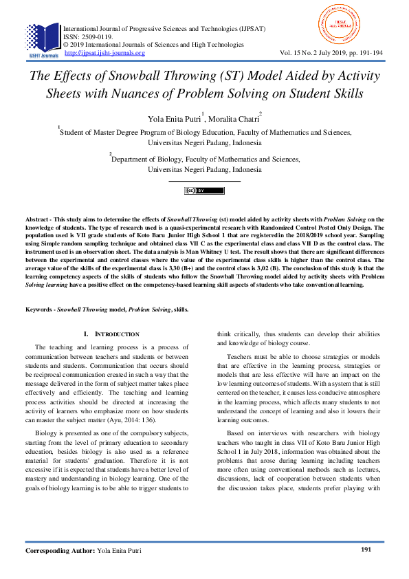 (PDF) The Effects of Snowball Throwing (ST) Model Aided by Activity ...