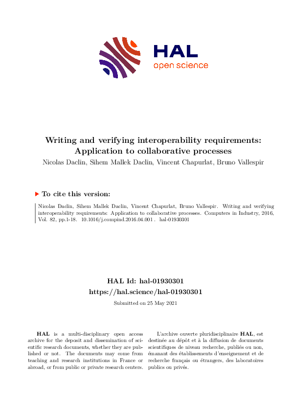 (PDF) Writing and verifying interoperability requirements: Application ...