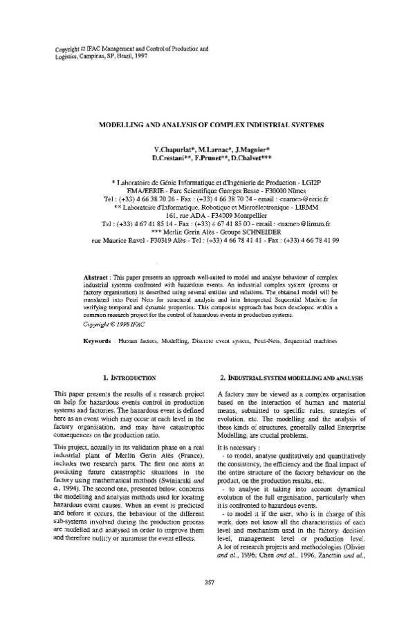 (PDF) Modelling and Analysis of Complex Industrial Systems