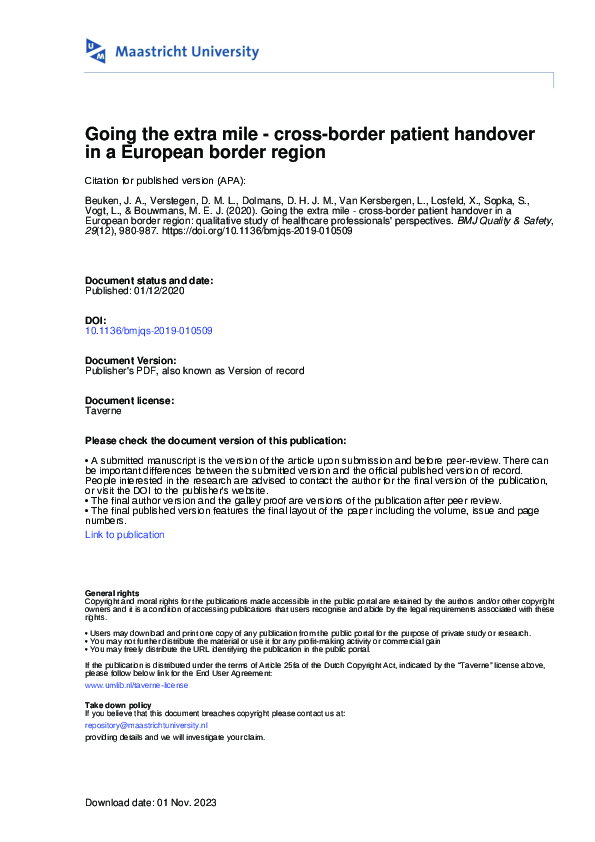 (PDF) Going the extra mile — cross-border patient handover in a ...