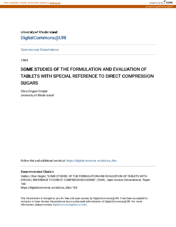 (PDF) Some Studies of the Formulation and Evaluation of Tablets with ...