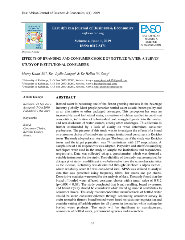 (PDF) Effects of Branding and Consumer Choice of Bottled Water: A ...