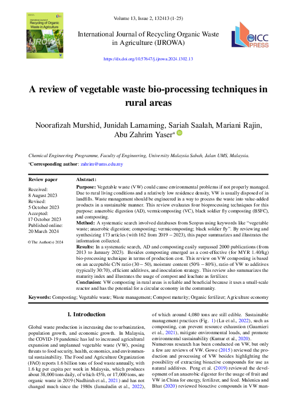 (PDF) A review of vegetable waste bio-processing techniques in rural areas