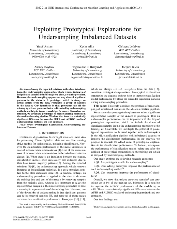 (PDF) Exploiting Prototypical Explanations for Undersampling Imbalanced Datasets