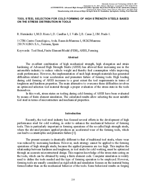 (PDF) Tool steel selection for cold forming of high strength steels ...