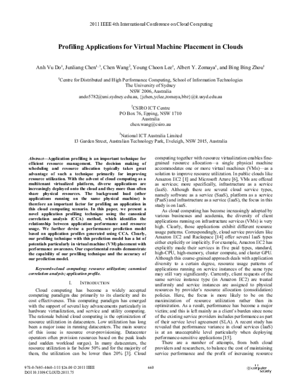 (PDF) Profiling Applications for Virtual Machine Placement in Clouds
