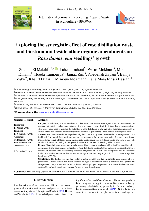 (PDF) Exploring the synergistic effect of rose distillation waste and ...