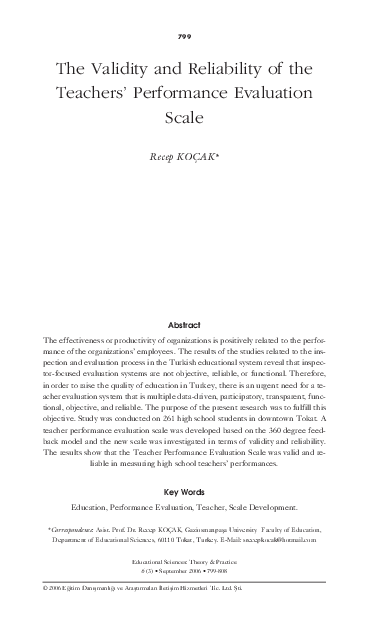 (PDF) The Validity and Reliability of the Teachers’ Performance ...