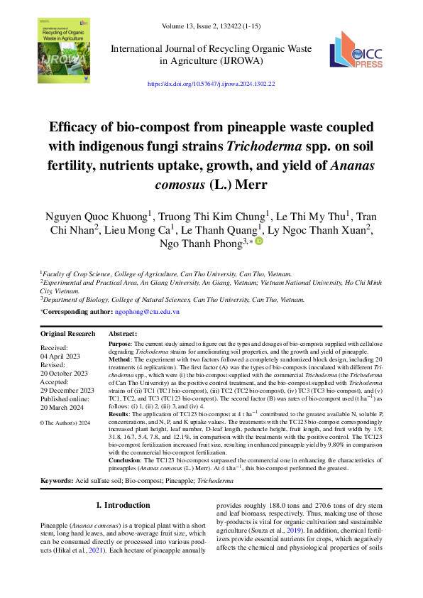 (PDF) Ef cacy of bio-compost from pineapple waste coupled with indigenous fungi strains ...