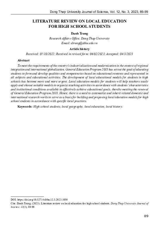 (PDF) Literature review on local education for high school students