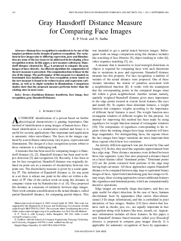 (PDF) Gray Hausdorff Distance Measure for Comparing Face Images