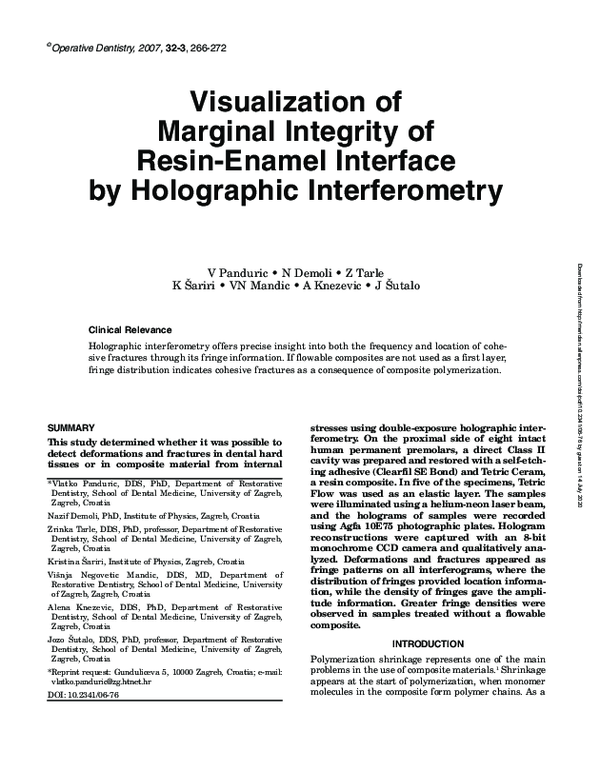 (PDF) Visualization of Marginal Integrity of Resin-Enamel Interface by ...