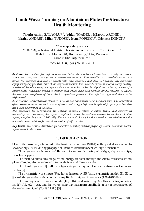 (PDF) Lamb Waves Tunning on Aluminium Plates for Structure Health ...