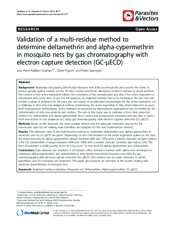 (PDF) Validation of a multi-residue method to determine deltamethrin ...