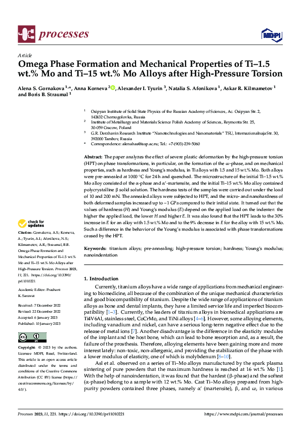(PDF) Omega Phase Formation and Mechanical Properties of Ti–1.5 wt.% Mo ...