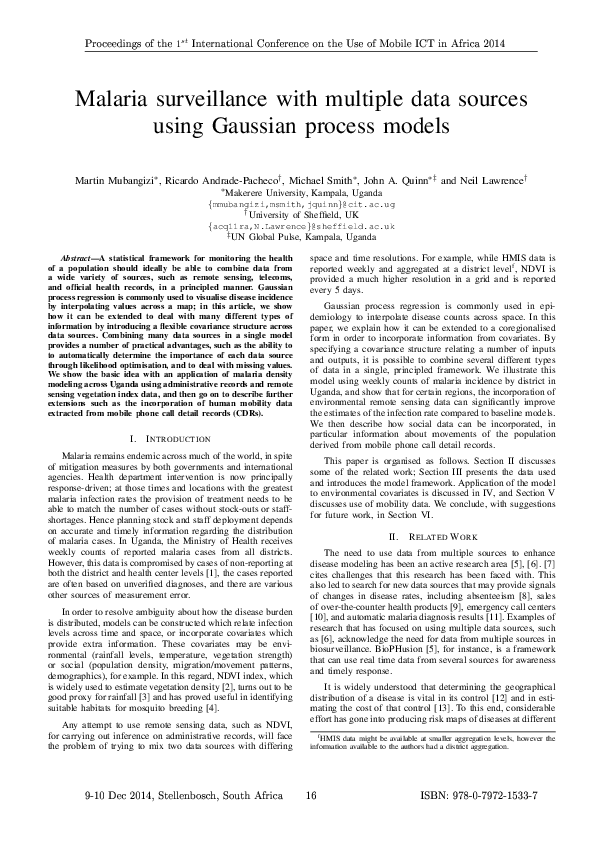 (PDF) Malaria surveillance with multiple data sources using Gaussian process models