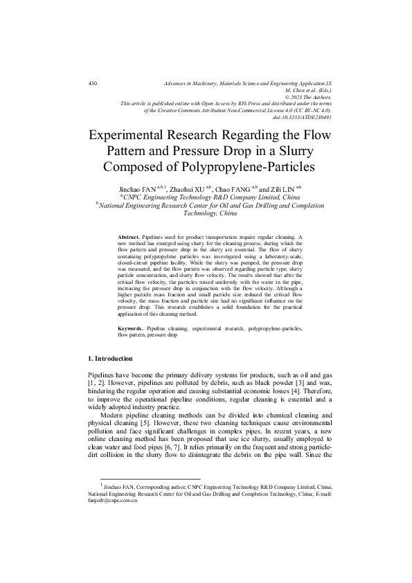 (PDF) Experimental Research Regarding the Flow Pattern and Pressure ...