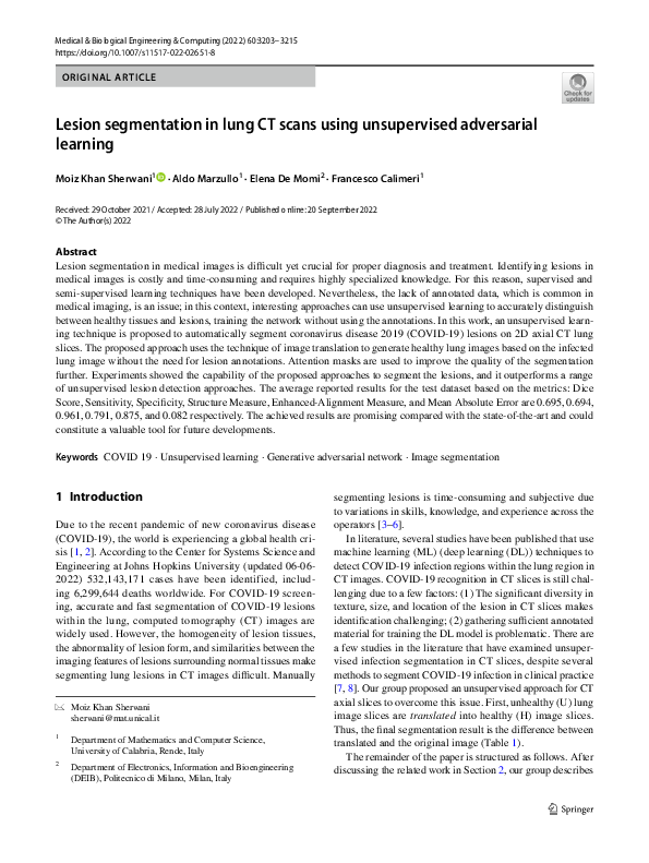 Pdf Lesion Segmentation In Lung Ct Scans Using Unsupervised Adversarial Learning