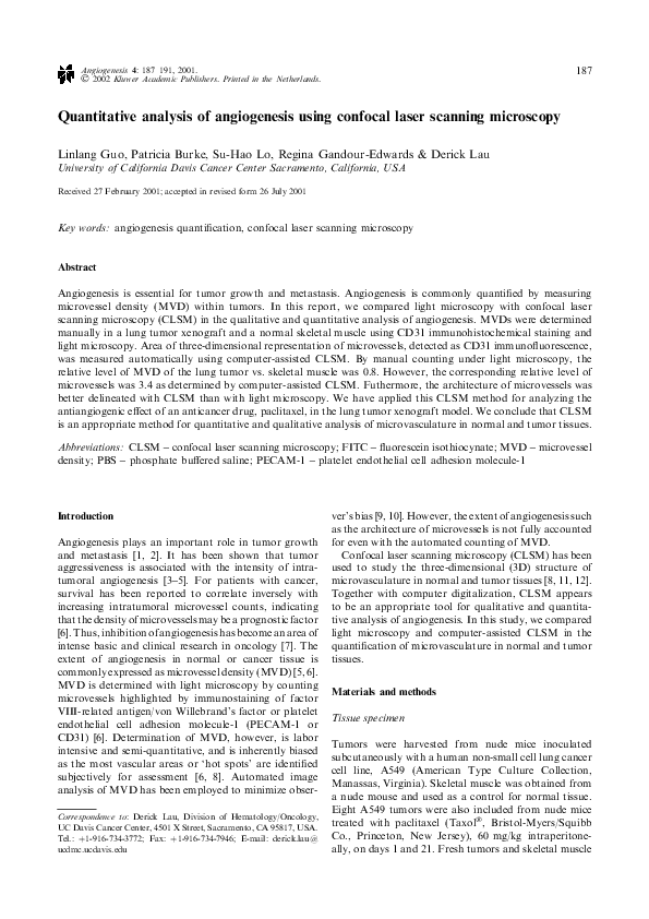 (PDF) Quantitative analysis of angiogenesis using confocal laser scanning microscopy