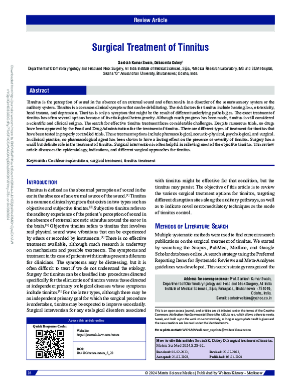 (PDF) Surgical Treatment of Tinnitus