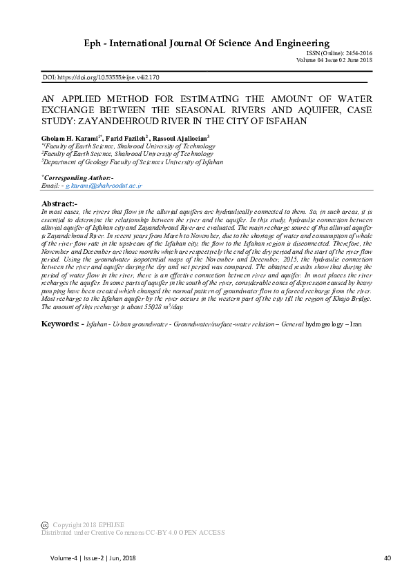 (PDF) An Applied Method for Estimating the Amount of Water Exchange ...