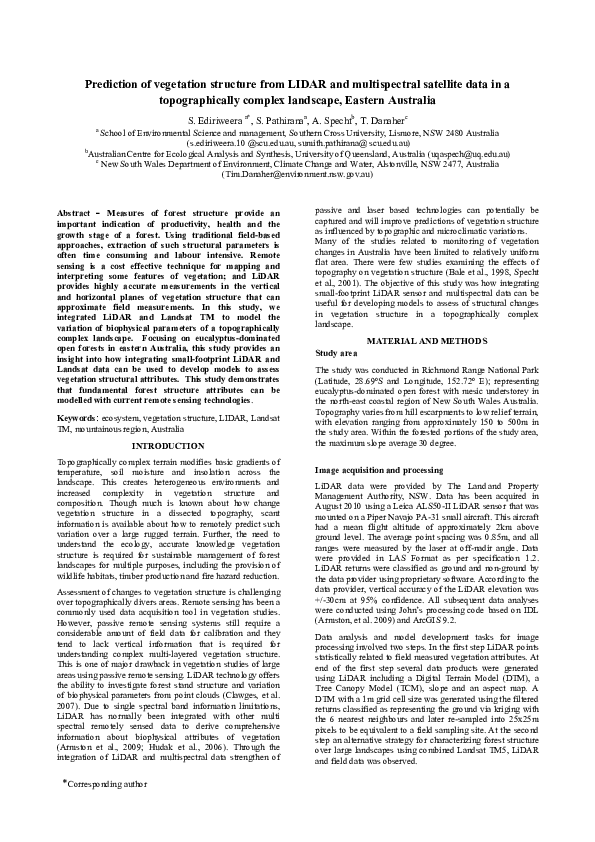 (PDF) Prediction of vegetation structure from LIDAR and multispectral satellite data in a ...